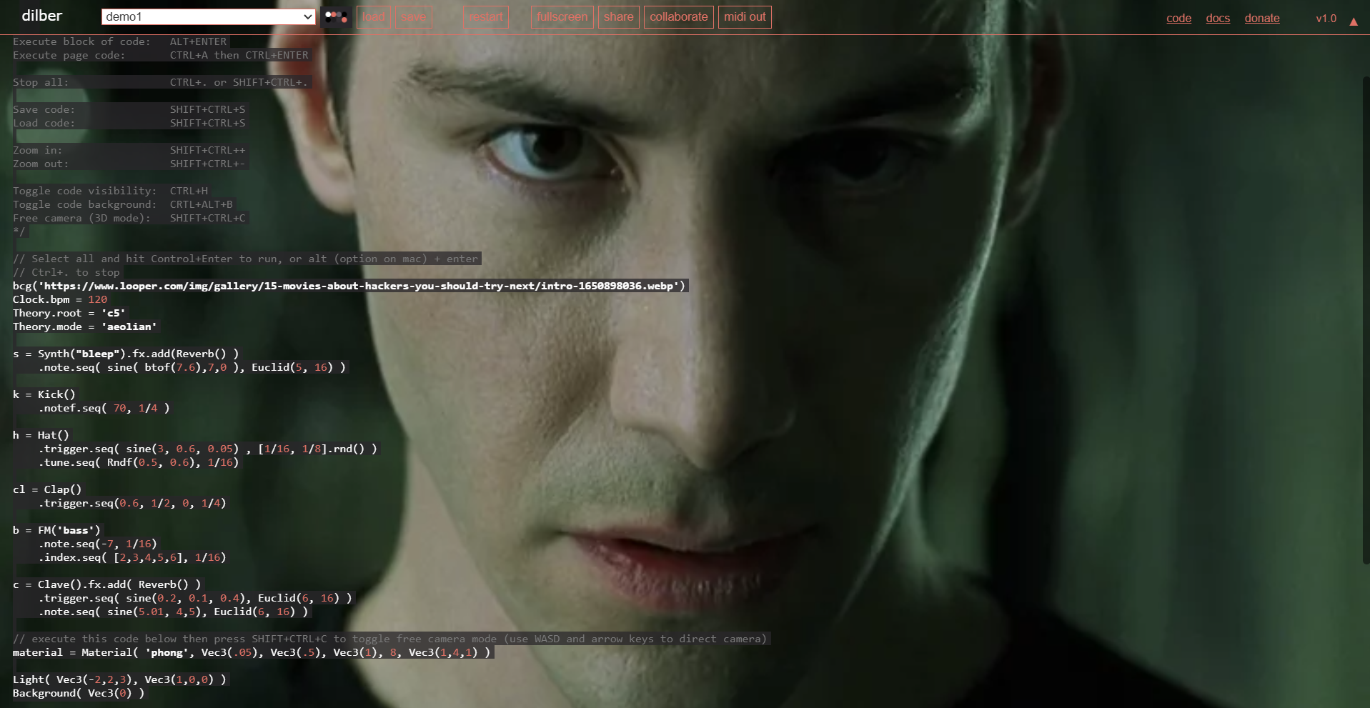 Dilber | Live audio-visual coding in Javascript for the browser